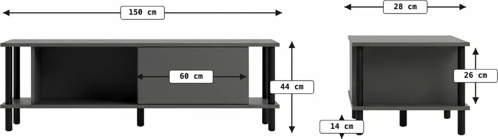 TV stolek PARIS 150 cm, bílá