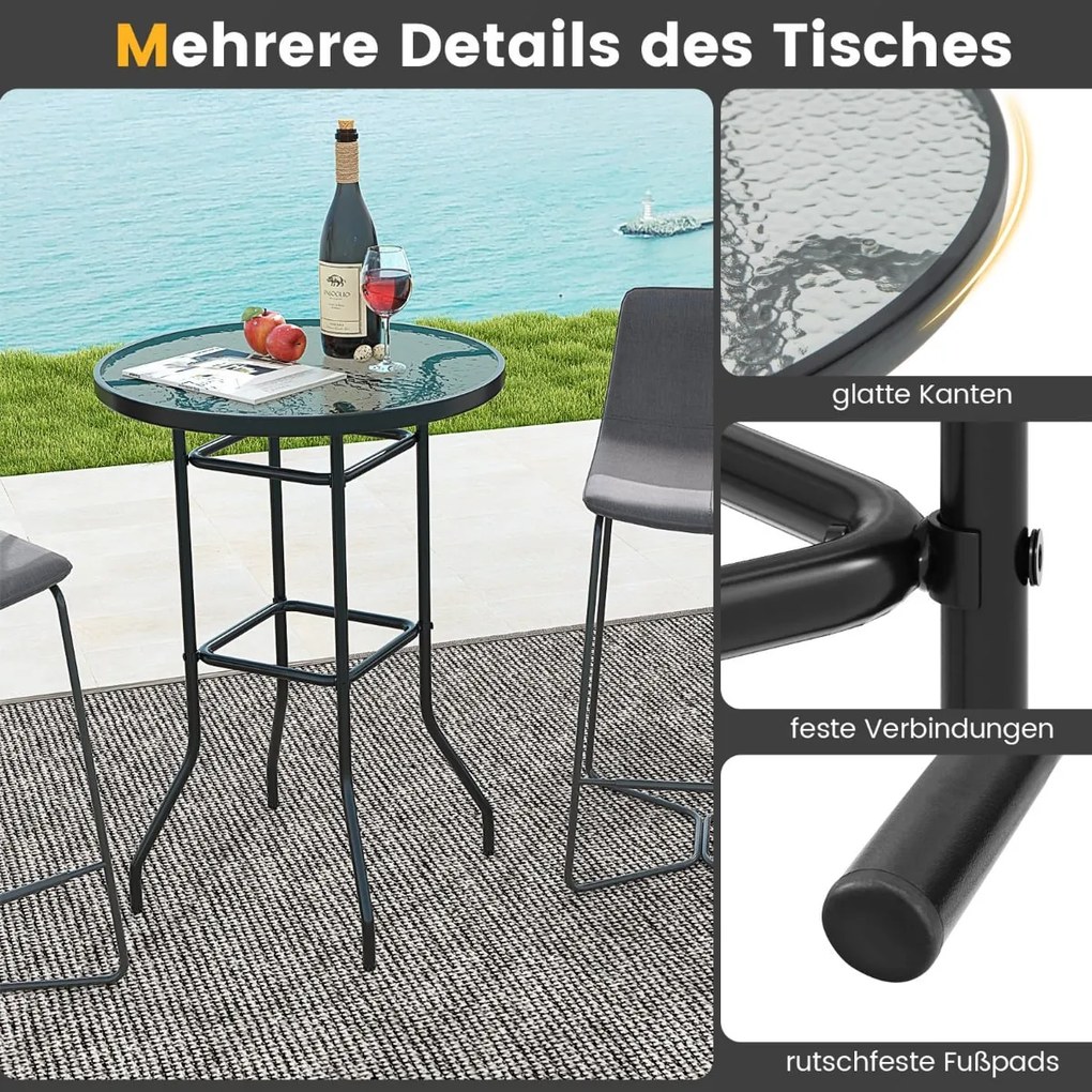 Costway High Garden Table Barový stůl Kulatý bistro s deskou stolu z tvrzeného