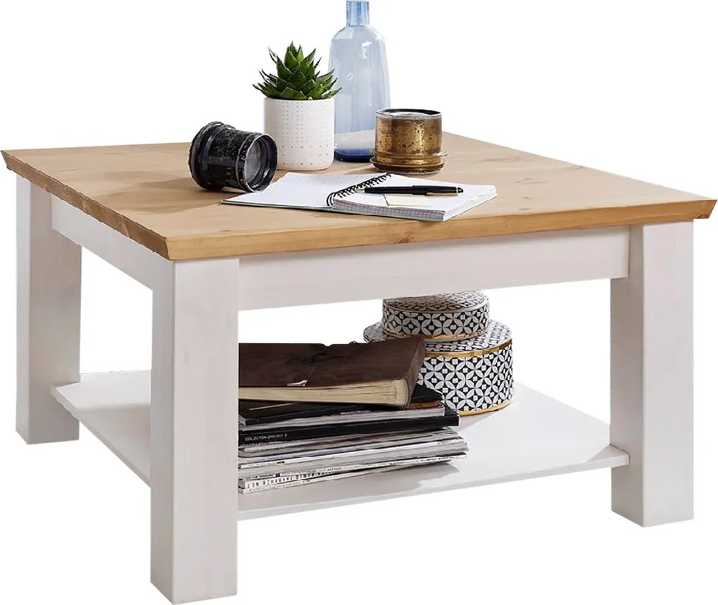 Bílý Nábytek Konferenční stolek Marone - malý, dekor bílá-dřevo, masiv, borovice Montáž: S montáží