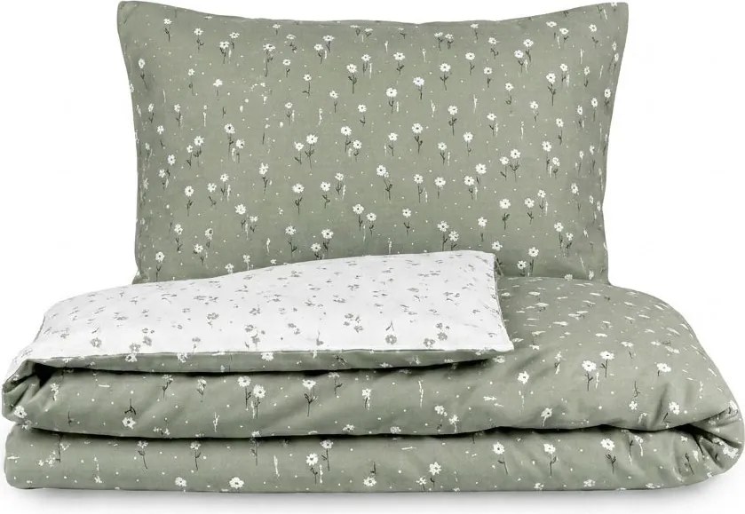Kvalitex Bavlněné povlečení renforcé Kvítky zelené 1x 200/200, 2x 70/90cm