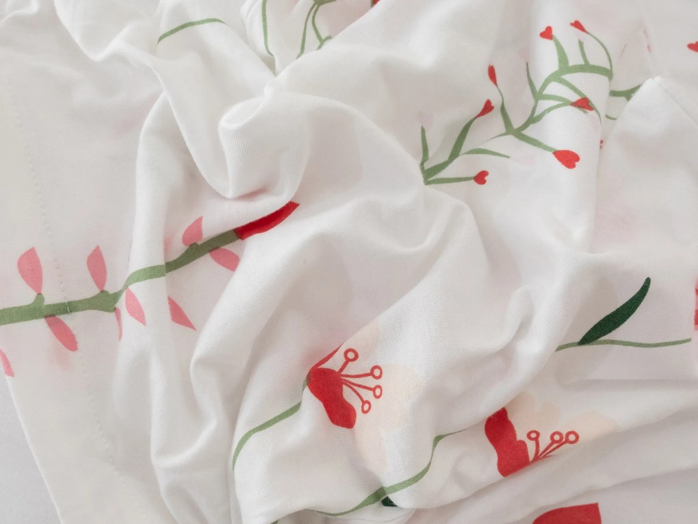MK Lůžkoviny Francouzské povlečení Mako jersey – Vlčí máky bílé 220 × 200 cm, 2ks 70 x 90 cm