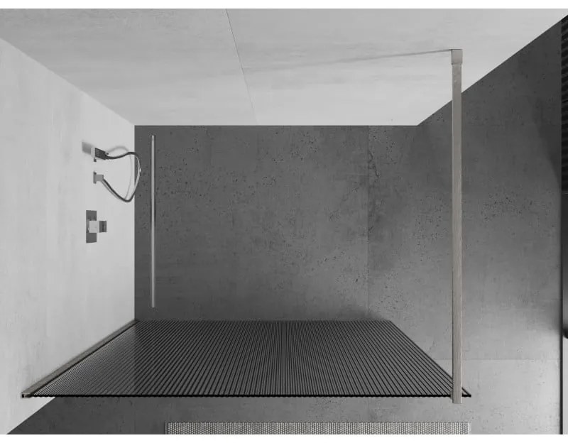 Mexen Kioto, sprchová zástěna Walk-In 100 x 200 cm, 8mm sklo s žebrovým vzorem, broušená ocel profil, 800-100-101-97-09