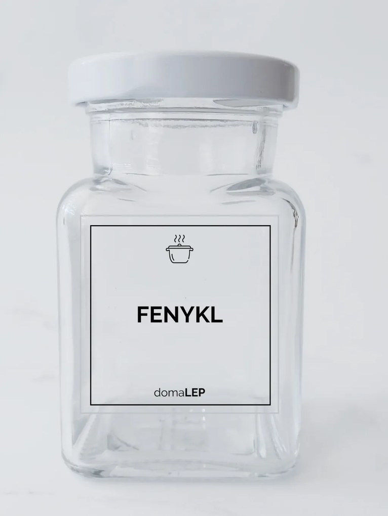 Samolepka na kořenky FENYKL průhledná 5 × 5 cm tučné písmo