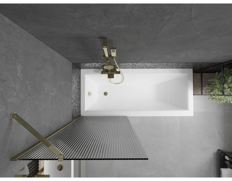 Mexen Next, vanová zástěna 1-křídlová 70 x 150 cm, fixní křídlo, 6 mm sklo s pruhy, zlatý lesklý profil, 895-070-000-00-09-50