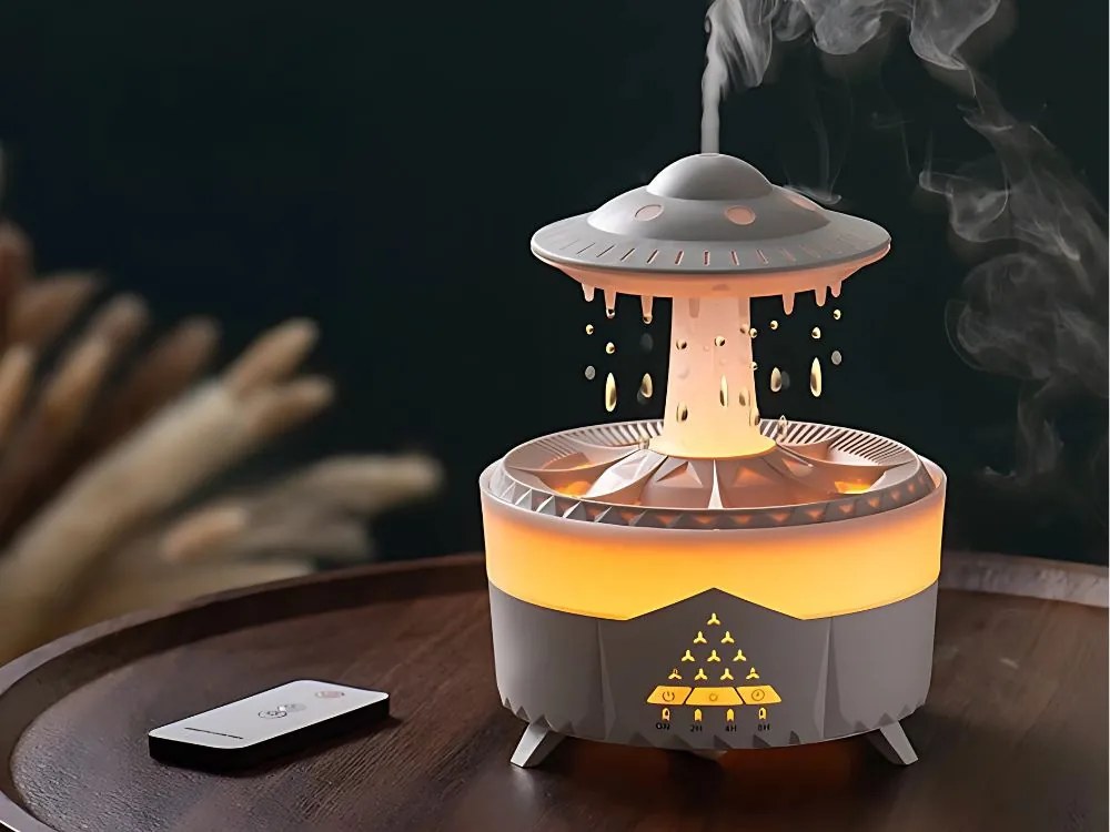 Verk Group Vlhčič vzduchu, diffuzér vůně, led lampa ve tvaru ufo s dálkovým ovládáním