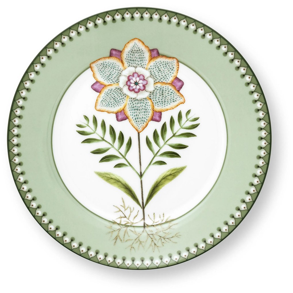 Pip Studio Lily &amp; Lotus talířek Ø21cm, zelený (snídaňový talíř)