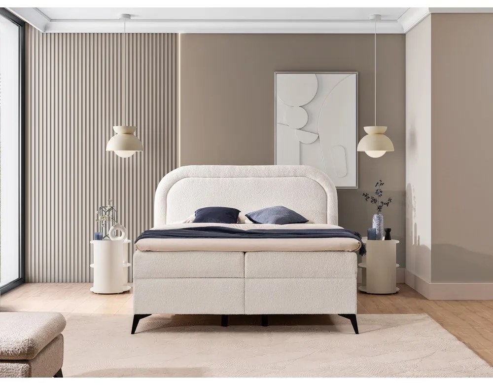 Bílá boxspring postel s úložným prostorem 200x200 cm Ornes – Ropez