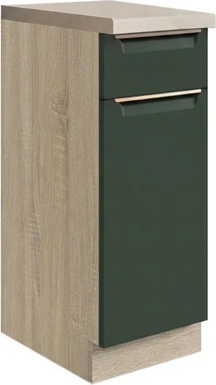 GLAMOUR z | dolní skříňka GLA-1D | 30 cm | KOVÁNÍ BASIC | korpus dub sonoma | zelená mat