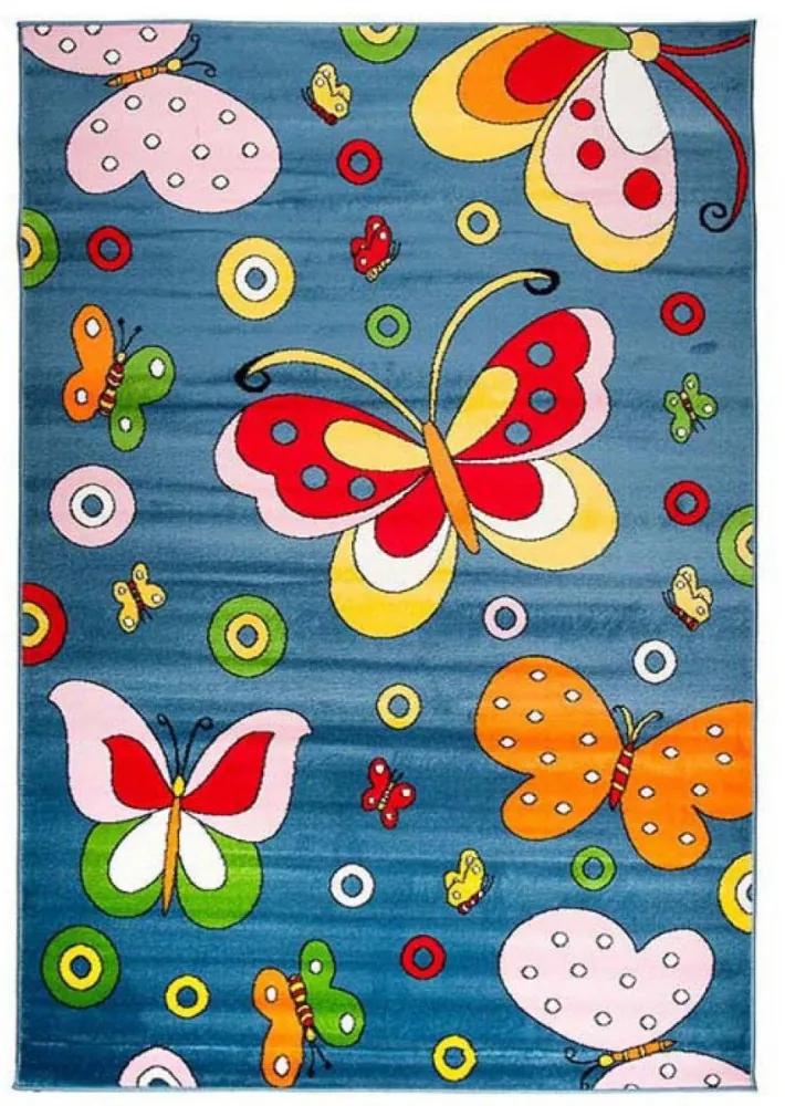 Dětský kusový koberec Motýlci modrý 300x400cm