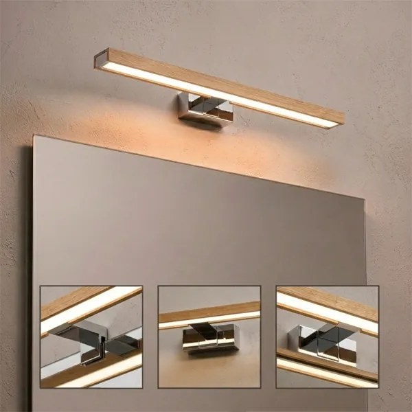 Brilagi-LED Koup osvět zrcad 3v1 WOODY MIRROR LED/12W/230V 60 cm IP44 chrom/dub
