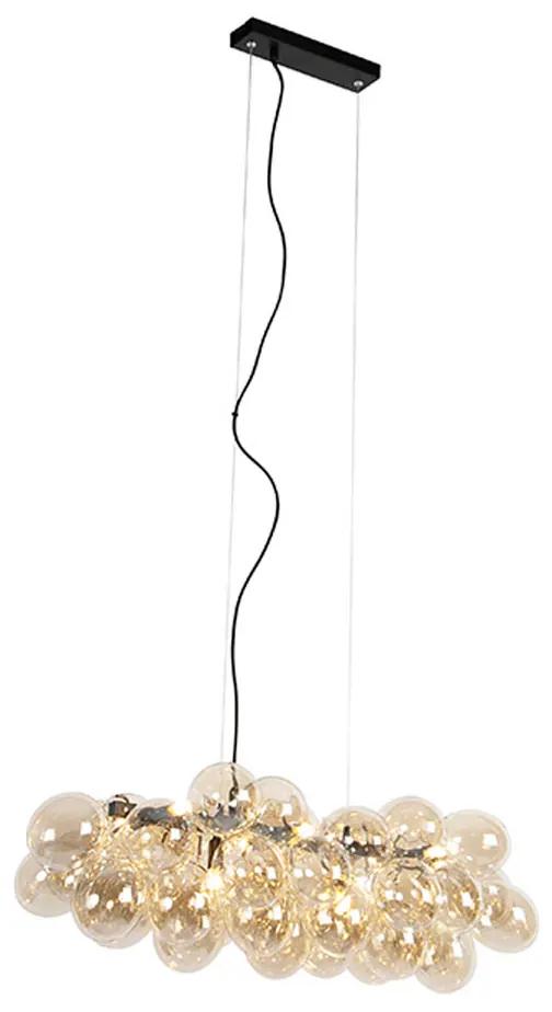 Chytrá závěsná lampa černá s jantarovým sklem včetně 8 WiFi G9 - Uvas