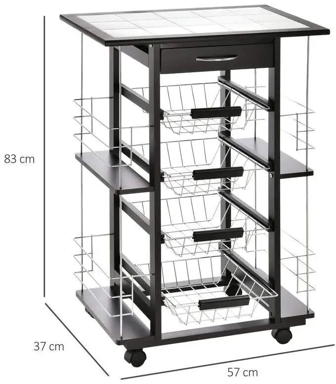 Servírovací stolek, kolečka, kov, dřevo, chrom, tmavě hnědá, NoBi SANTY