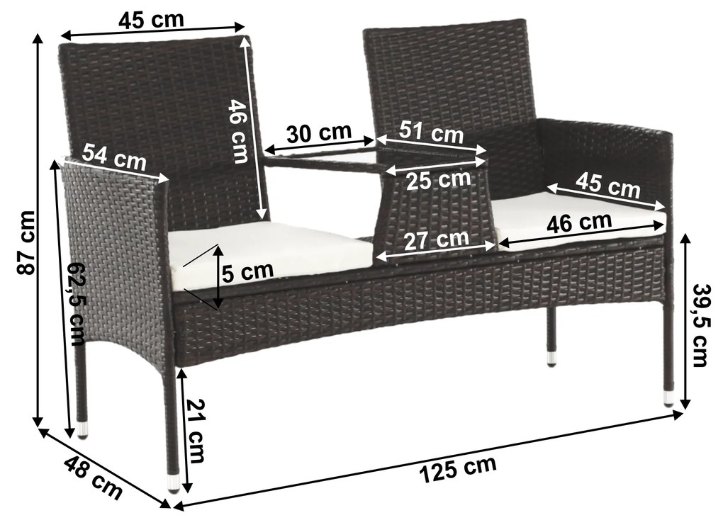 Kondela Zahradní lavice se stolkem a poduškami, hnědá/krémová,, LALIT
