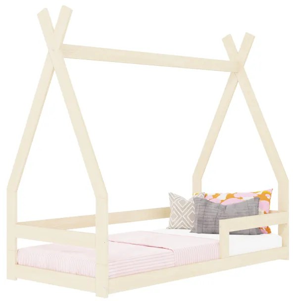 Benlemi Dětská nízká postel SAFE 9v1 ve tvaru teepee se zábranou Zvolte barvu: Béžová, Zvolte rozměr: 90x160 cm, Zvolte zábranu: Se dvěma zábranami
