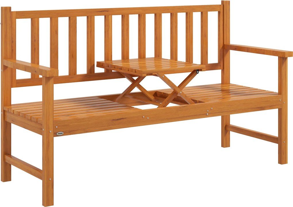 Outsunny zahradní lavice 3místná lavice stůl područka dřevěná lavice do 280 kg balkon terasa světle hnědá 153x56x91cm | Aosom