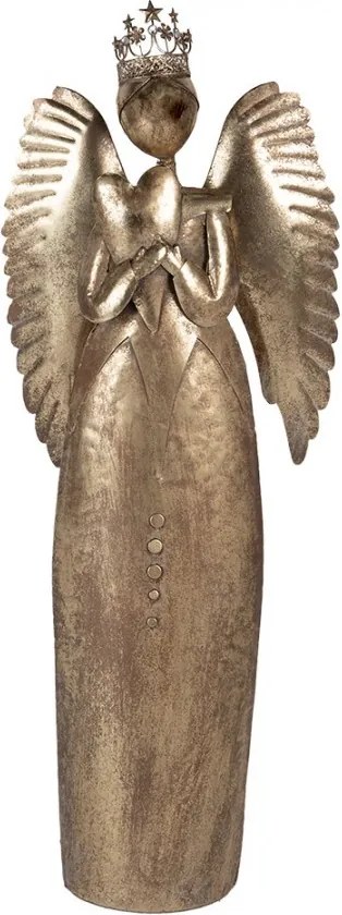 Zlatá antik kovová veliká dekorace anděl se srdcem Christmas Angel - 52*22*144 cm