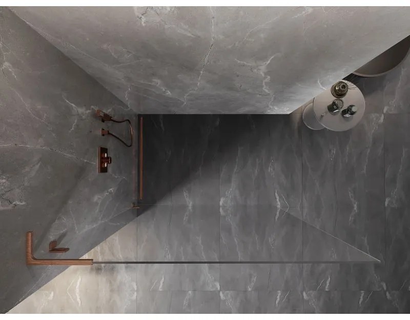 Mexen Lunar L sprchová stěna levá 60 x 200 cm, 8mm čiré sklo, měděná matná, 830L-060-000-65-00-L