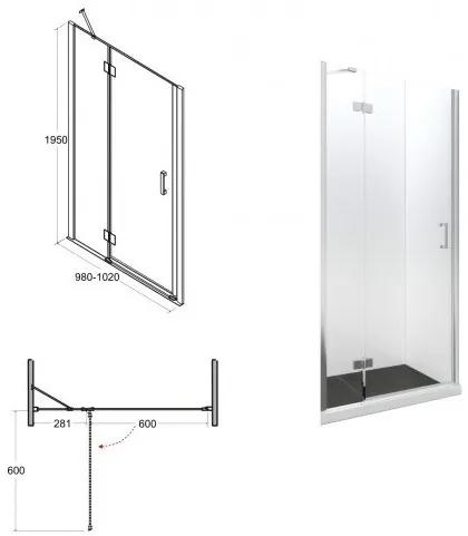 BESCO Bezrámové sprchové dveře VIVA 195D BARVA rámu - Chrom/Leštěný hliník (ALU), Rozměr A - 100 cm, Rozměr C - 195 cm, Směr zavírání - Pravé (DX), Výplň - Čiré bezpečnostní sklo - 8 mm BCVIV10P