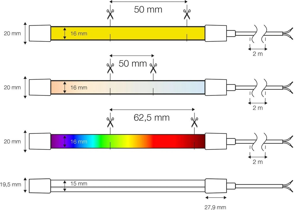 SLC SM16020 LED pásek NeonFlex TopBend 1-27m 5W/m 383lm/m 2700K Ra80 24V IP67 1m - TLG