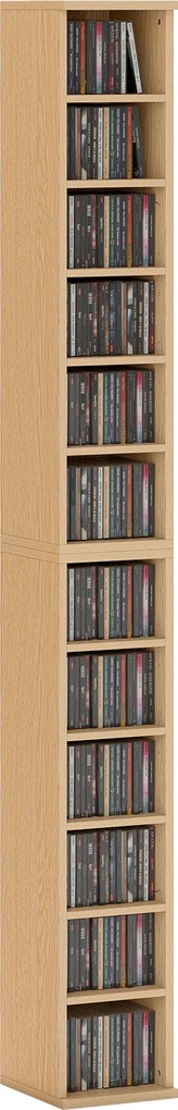 HOMCOM sada 2 sloupových regálů pro ukládání CD/DVD, 12 přihrádek, 21 x 22,5 x 88,5 cm, kapacita 204 CD, přírodní dřevěný vzhled