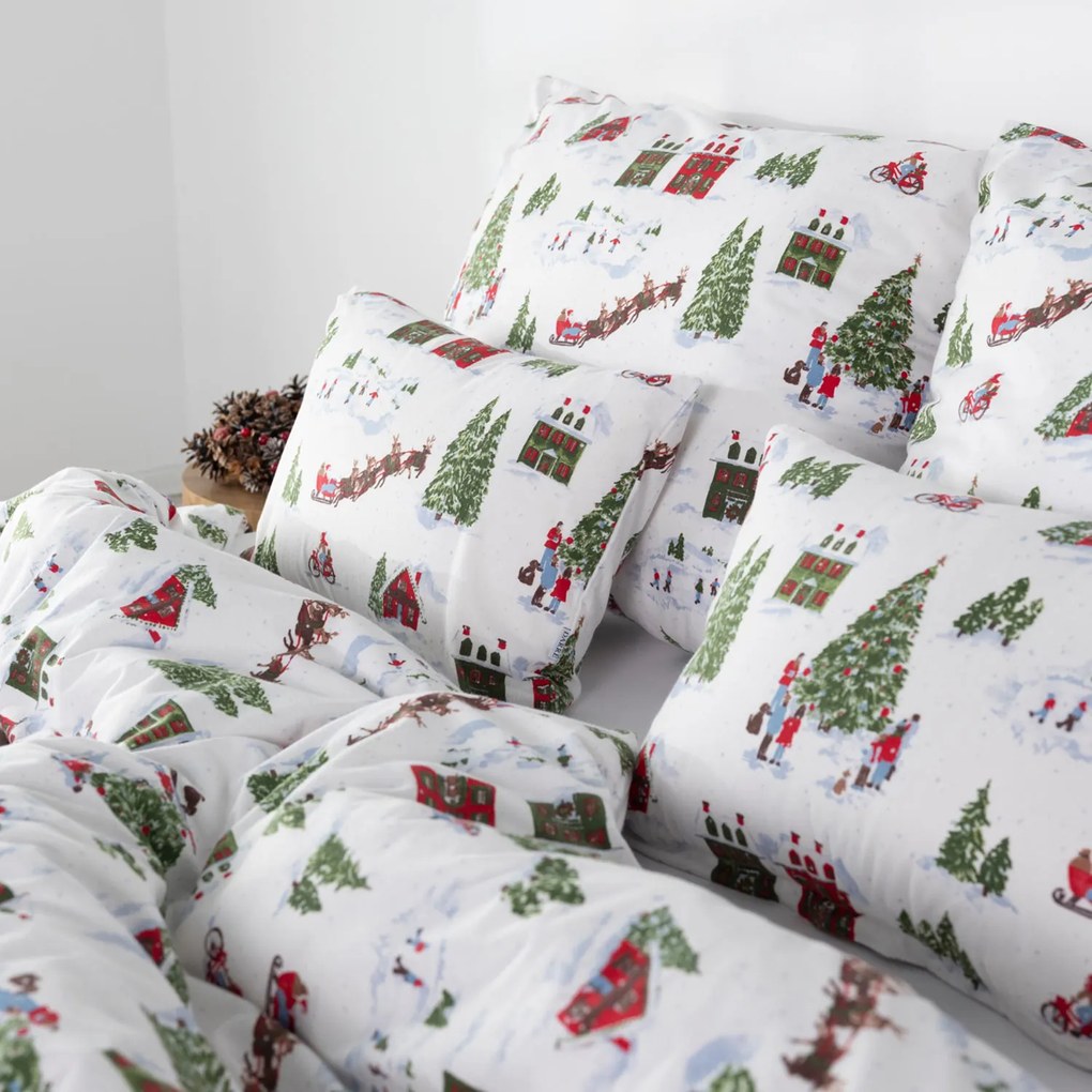 Flanelové povlečení Vánoční vesnička Velikost: atypický 240 x 220 + 2 x 70 x 90