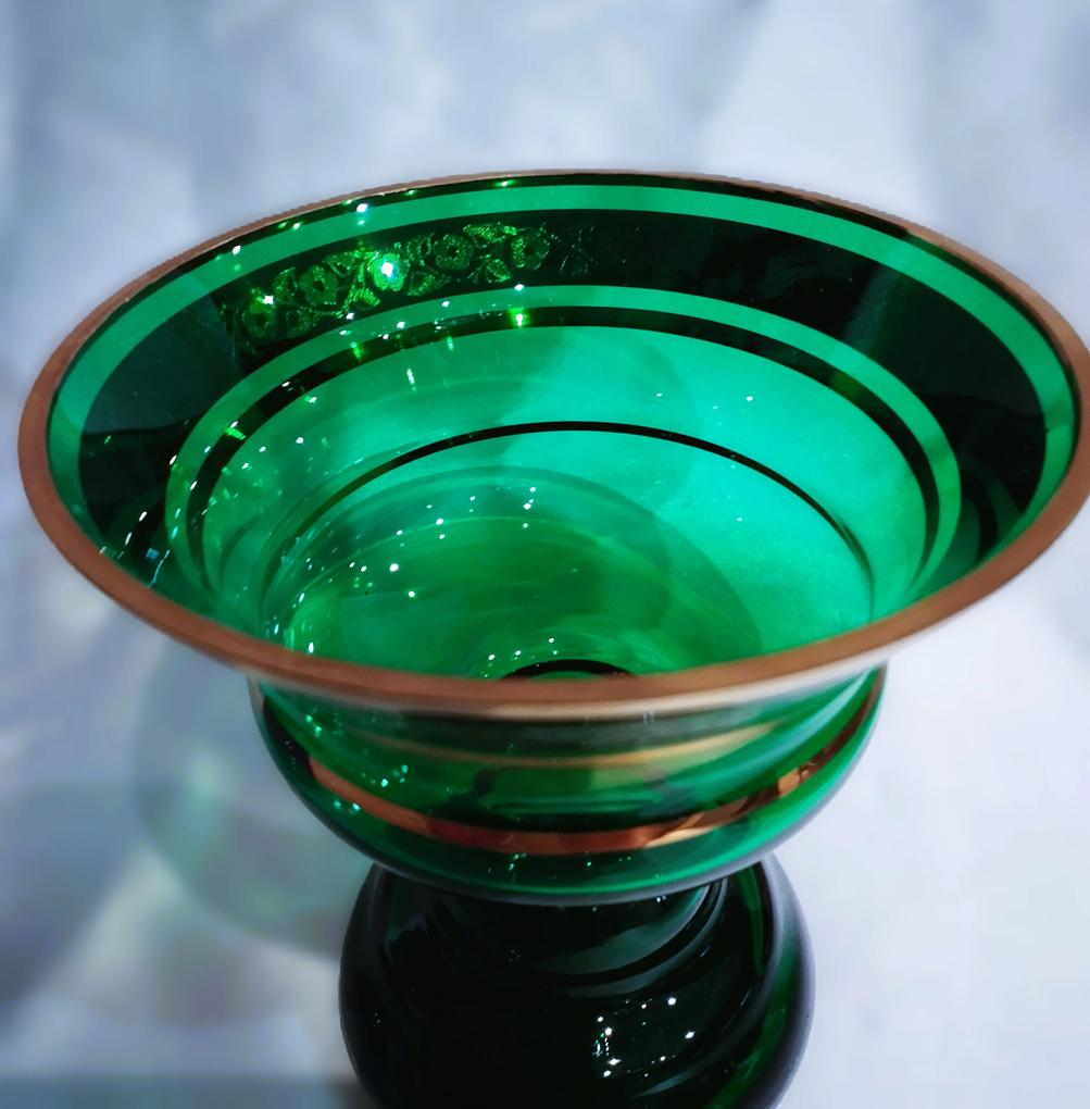 Skleněná otevřená miska se zlatem a platinou 12 cm - Zelená