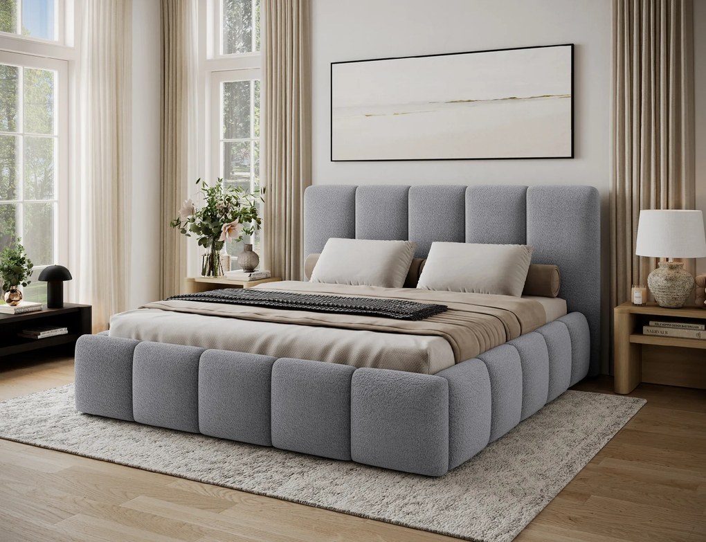 Postel Edvige + Dřevěný rám + plynový výtah + kontejner 160x200