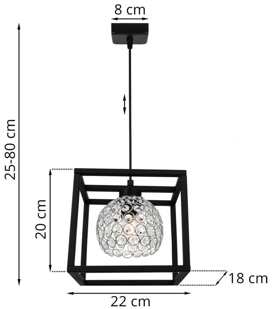 Závěsné svítidlo CRYSTAL CAGE, 1x stříbrné křišťálové stínítko v kovovém rámu