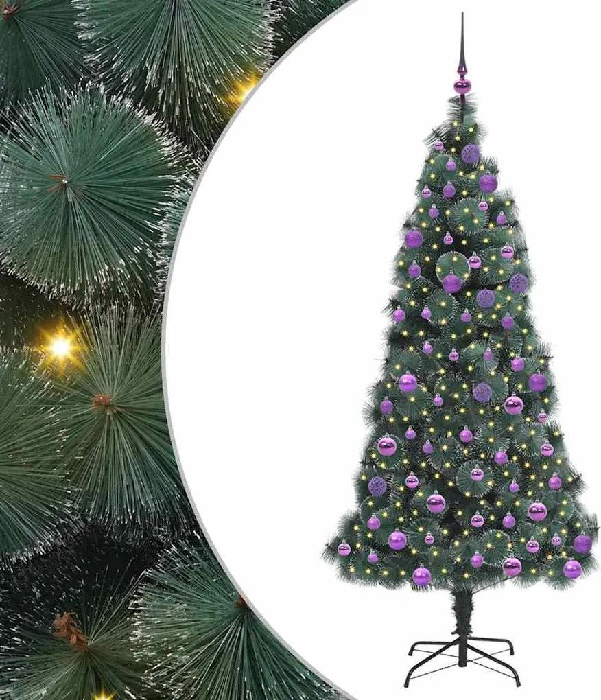 Umělý osvětlený vánoční stromeček s koulemi Zelená 180 cm PET 3396172