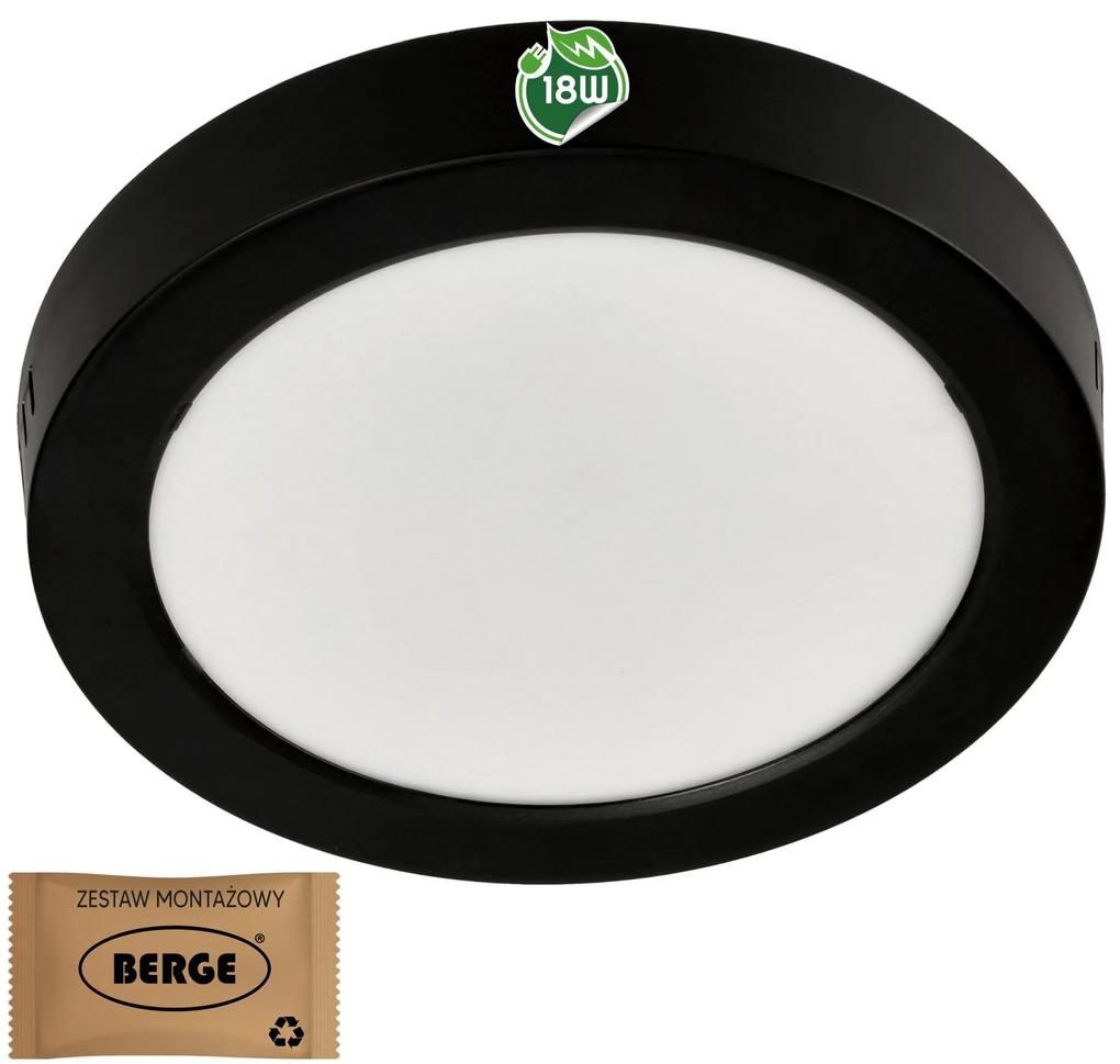 BERGE Kulatý LED panel přisazený - černý - 18W - PC - neutrální bílá