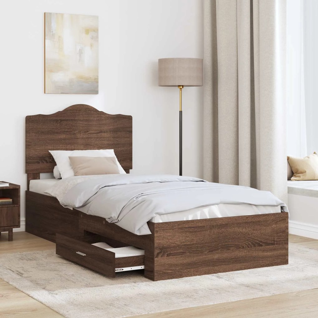 Rám postele se zásuvkou Hnědý dub 70 x 190 cm Kompozitní dřevo 3413672
