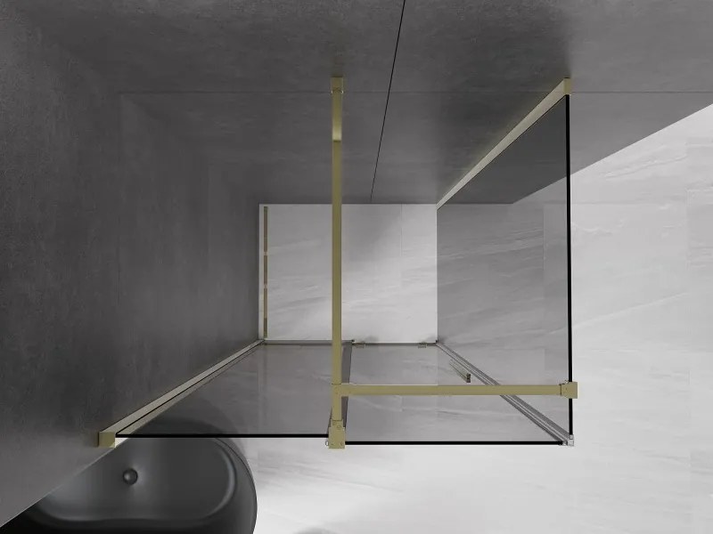 Mexen Velar, sprchový kout s posuvnými dveřmi 150 x 100 cm, 8mm šedé sklo, zlatá lesklá, 871-150-100-41-50