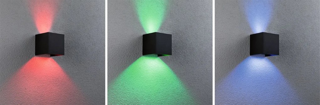 P 94847 Domovní LED venkovní nástěnné svítidlo Smart Home Zigbee Cybo IP44 hranaté 100x100mm RGBW 2x2,5W 230V antracit hliník - PAULMANN