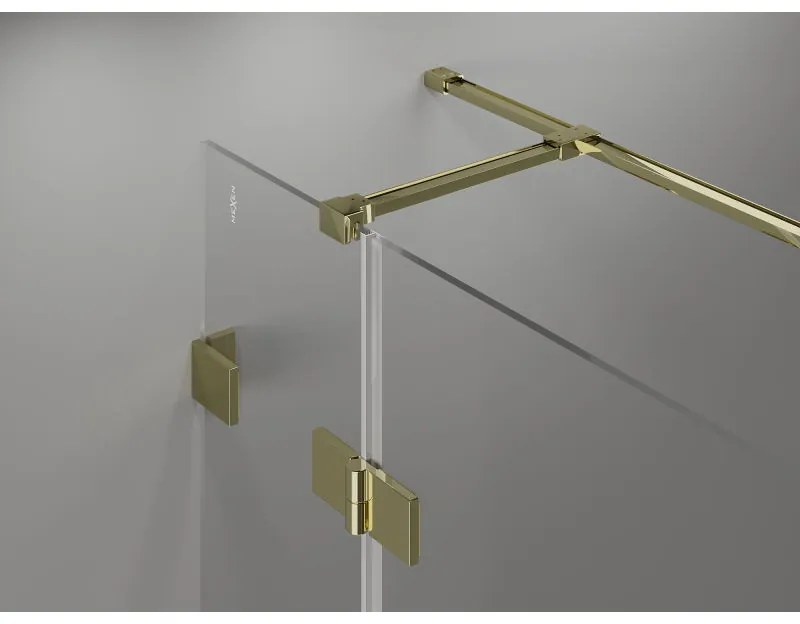 Mexen Lunar T, sklápěcí sprchový kout levý 110 x 110 cm, 8mm čiré sklo, zlatý profil, 834T-110-110-50-00-L
