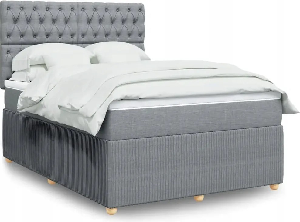 Box Spring Postel S Matrací Textil Světle Šedá Prošívaný design 140 x 190