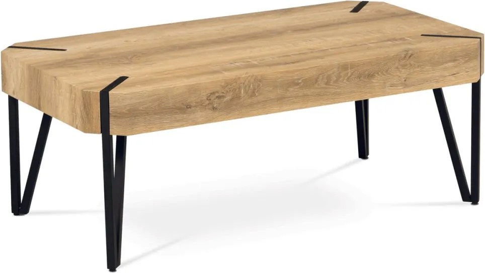 Konferenční stolek 110x60x43, MDF bělený dub, kov černý mat – stabilní kovová podnož Dub