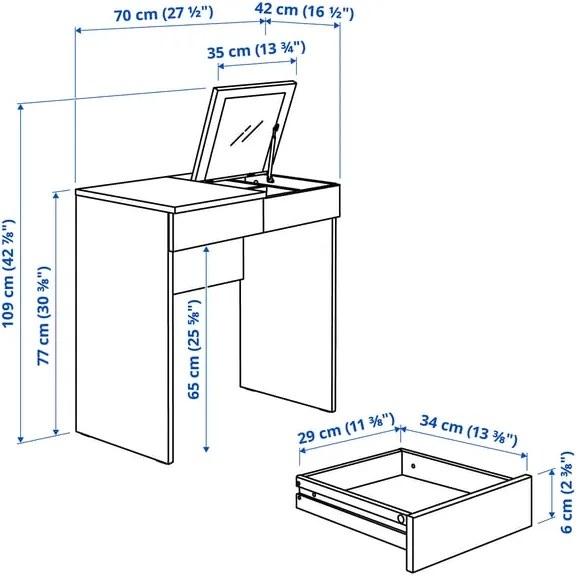 BRIMNES Toaletní stolek, bílá, 70x42 cm