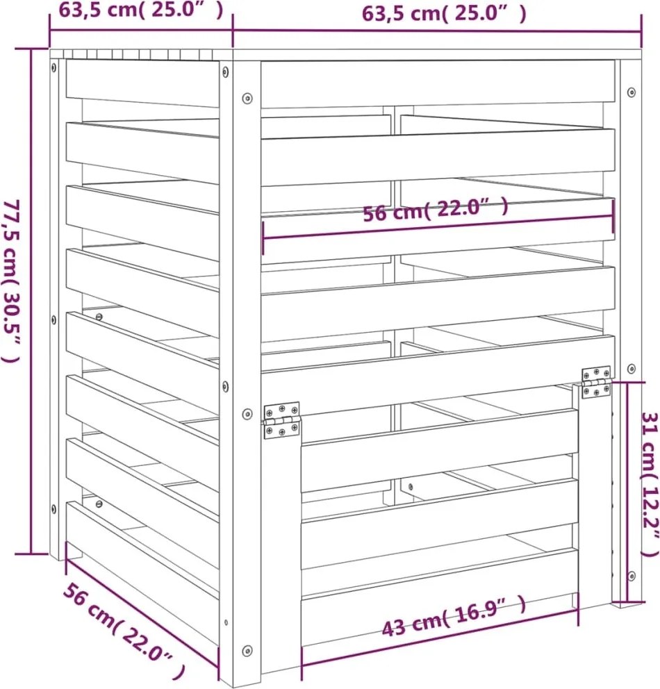 vidaXL Kompostér medově hnědý 63,5x63,5x77,5 cm masivní borové dřevo [823808] Barva: Černá borovice