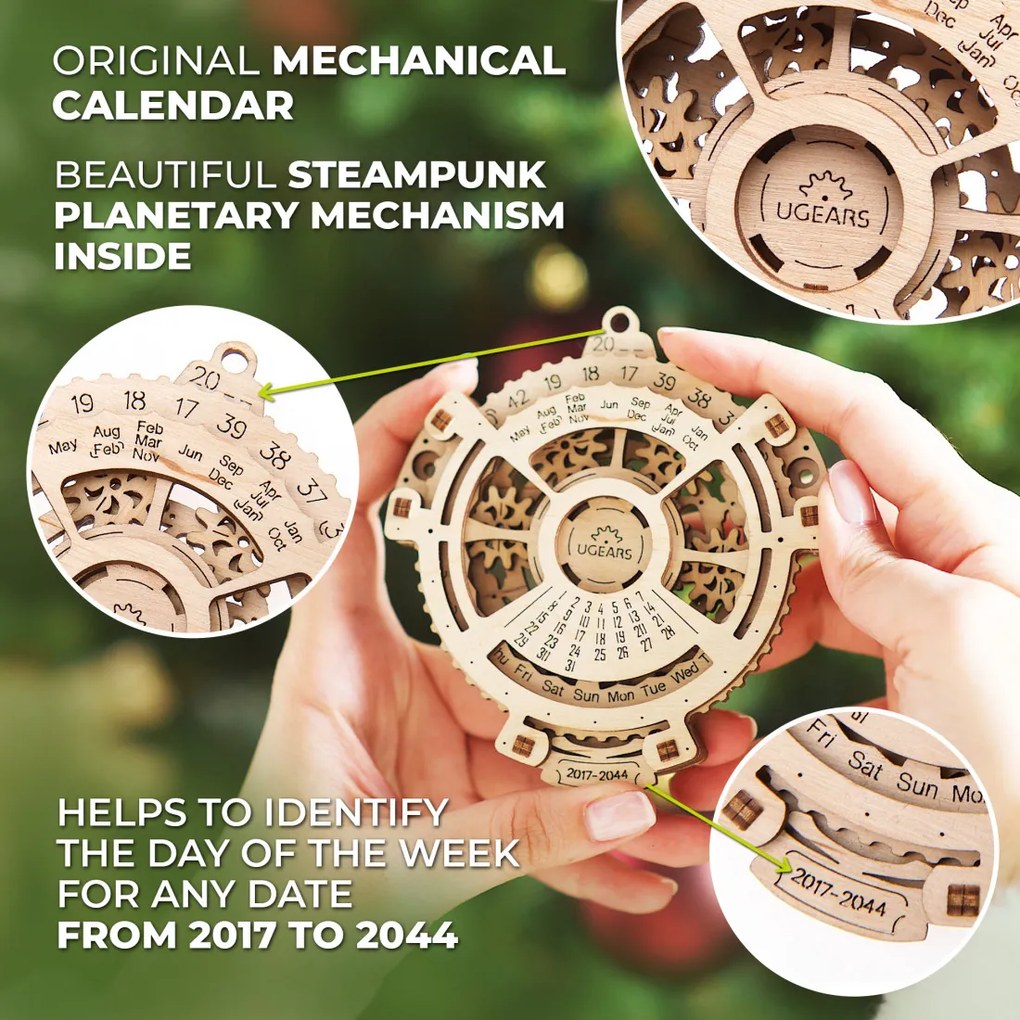 UGEARS MODELS Dřevěná 3D stavebnice mechanického modelu kalendář