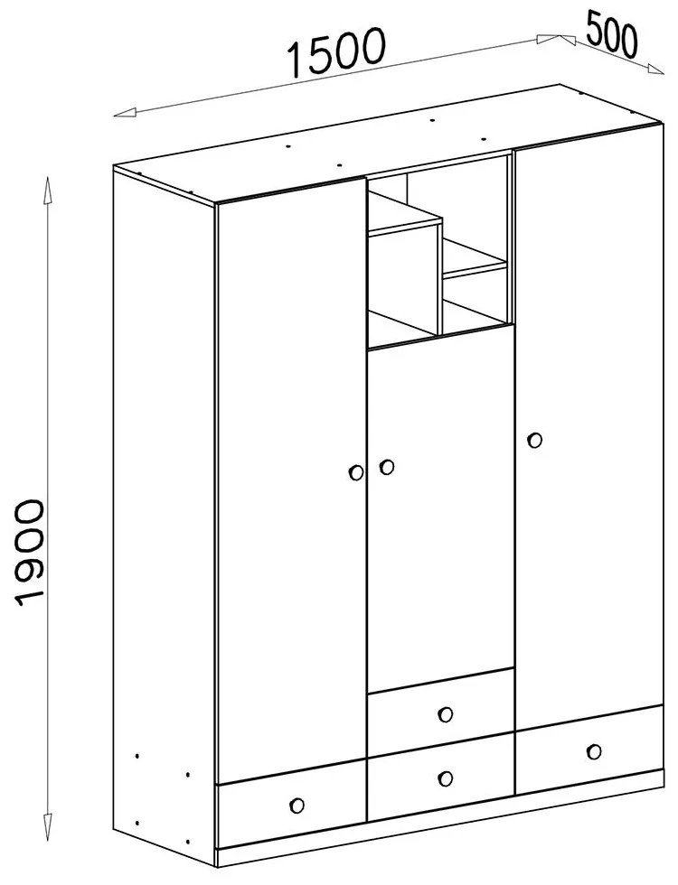 PIXEL | šatní skříň PX1 | 150 cm | s policemi a šatní tyčí | dub/bílá lux/šedá
