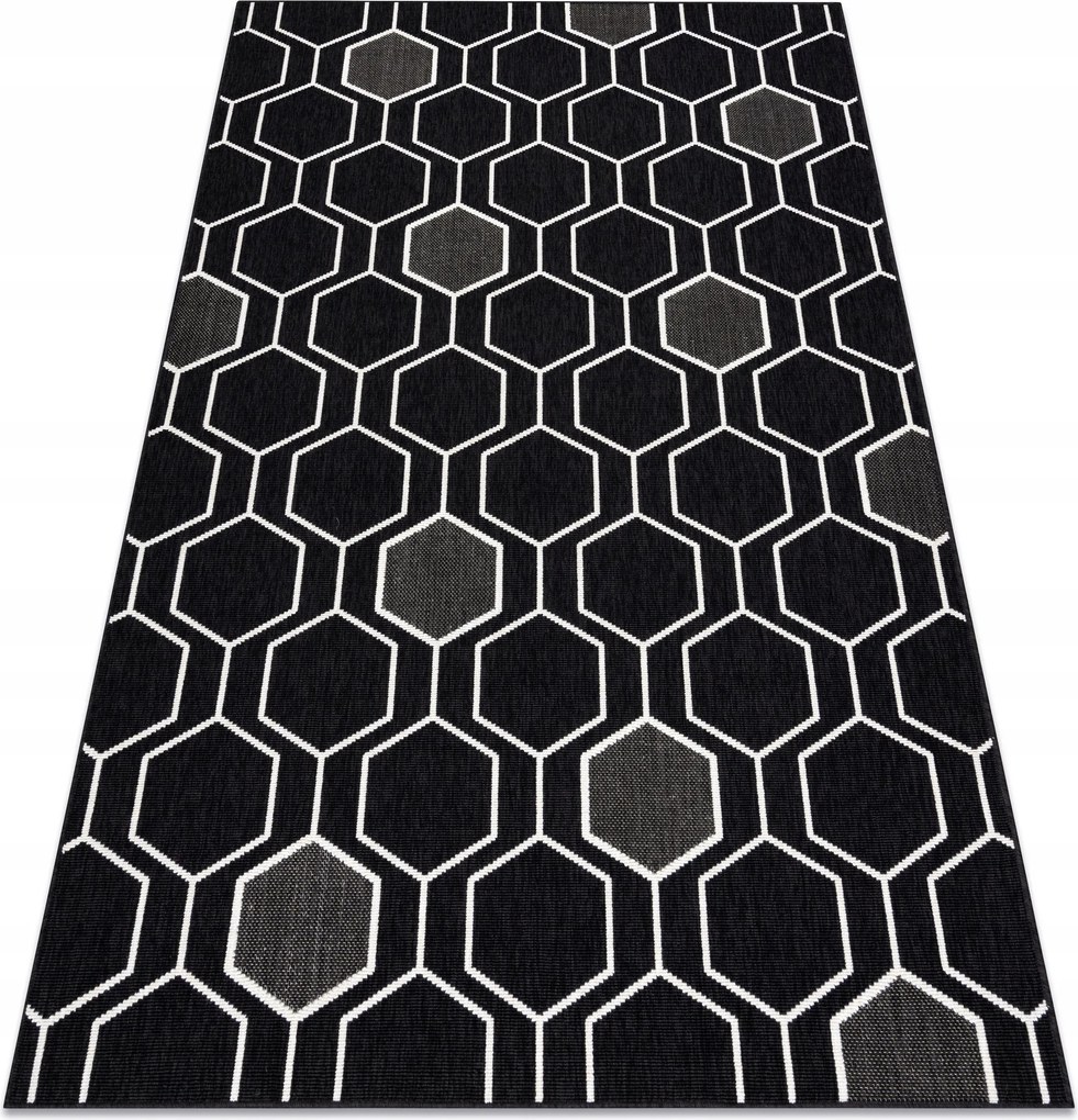 Koberec Šňůrkový 140 x 200 cm Hexagon černý #B1257