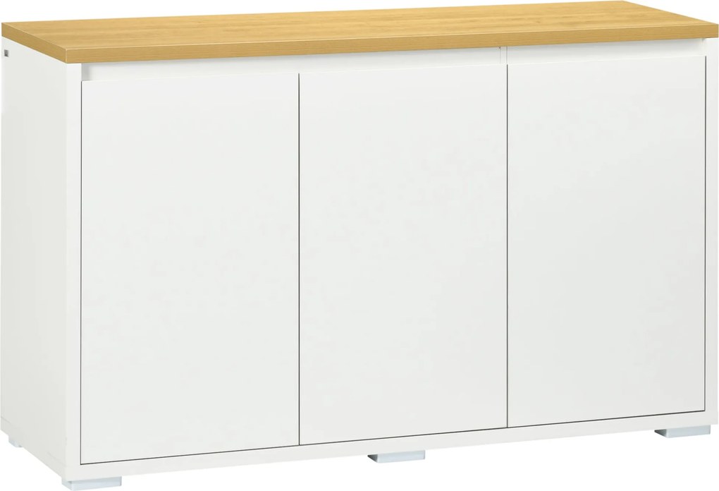 HOMCOM Úložný kabinet do obývacího pokoje s 3 dvířky a nastavitelnými policemi pro jídelnu a chodbu 120x37x75 cm Bílý | Aosom