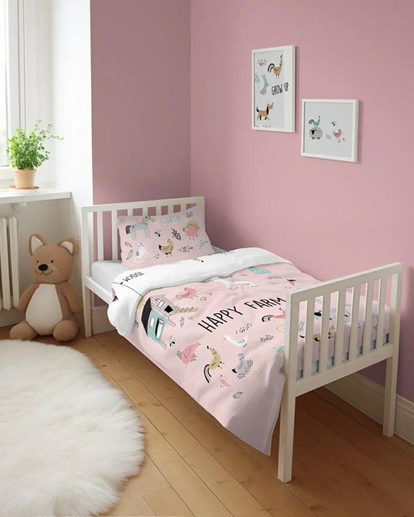 Detexpol Dětské bambusové ložní prádlo 100x135 růžové s farmou a zvířátky – 4783 A – Baby Bamboo