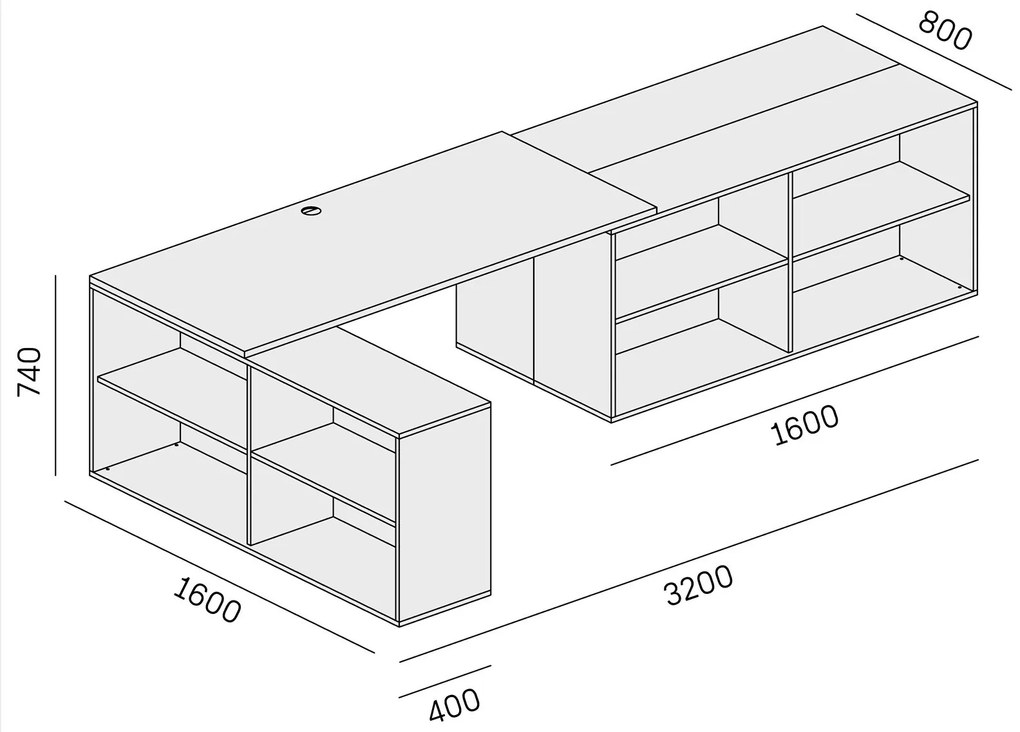 PLAN Kancelářský psací stůl s úložným prostorem BLOCK B02, bílá/dub přírodní