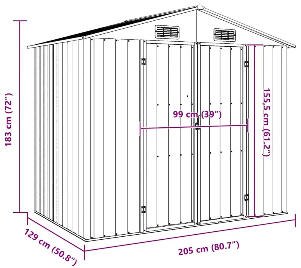 vidaXL Marketos Zahradní přístřešek šedý 205 x 129 x 183 cm pozinkovaná ocel