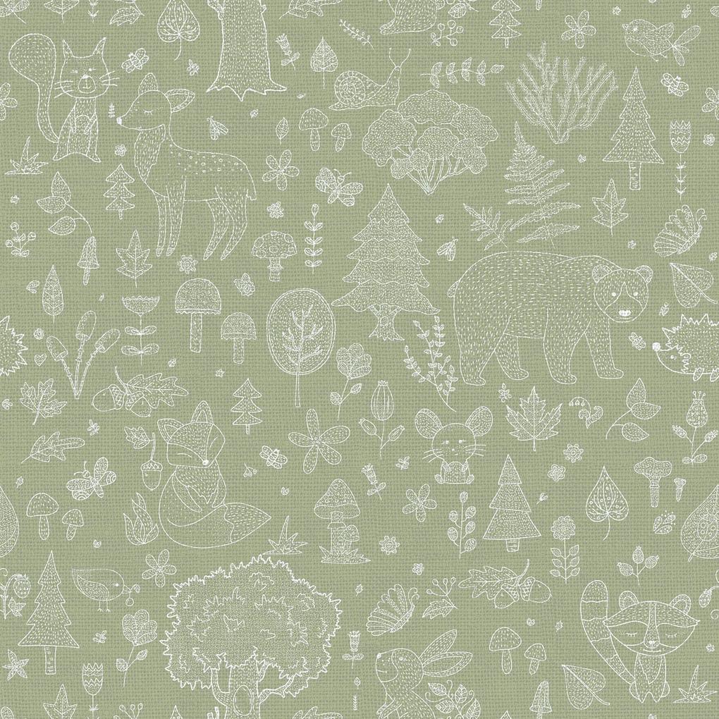 Zelená dětská vliesová tapeta na zeď, zvířátka, rostliny, 14805, Happy, Parato