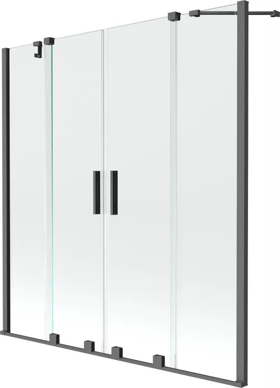 Mexen Velar Duo, posuvná 2-křídlová vanová zástěna 160x150 cm, 8mm čiré sklo, grafitová, 896-160-000-02-95