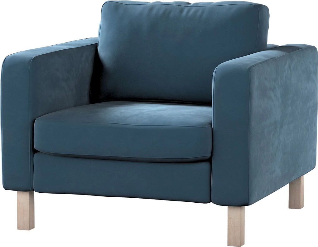 Potah na křeslo IKEA Karlstad, krátký barva modrá látka lesklé, sametová