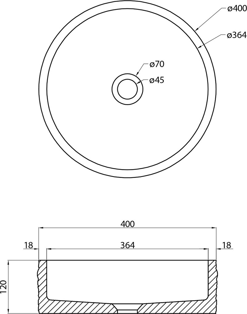 Sapho Sapho, ISPIR betonové umyvadlo včetně odtoku, 40cm, černý granit, AR476