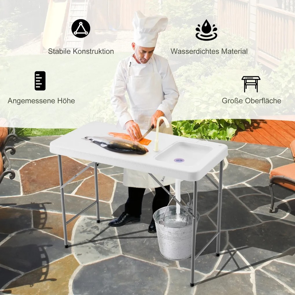Costway Fish Cleaning Table Více přenosné rybí filé a lovecká stanice s dřezovou